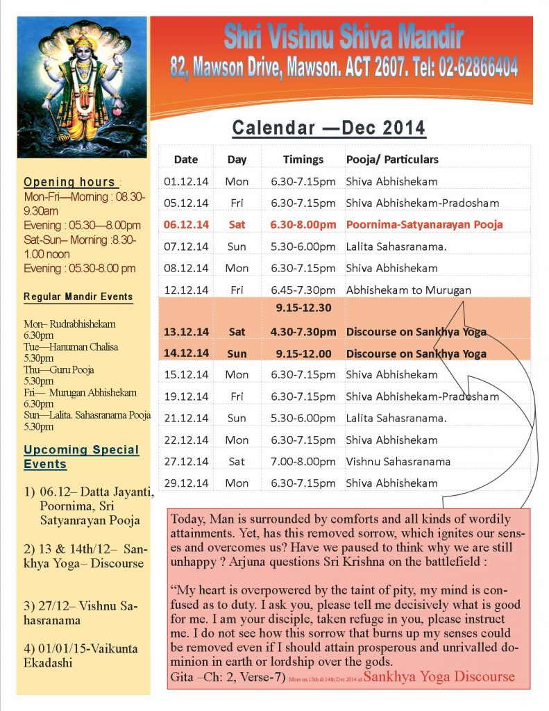 Calendars 2014 – Sri Vishnu Shiva Mandir Canberra